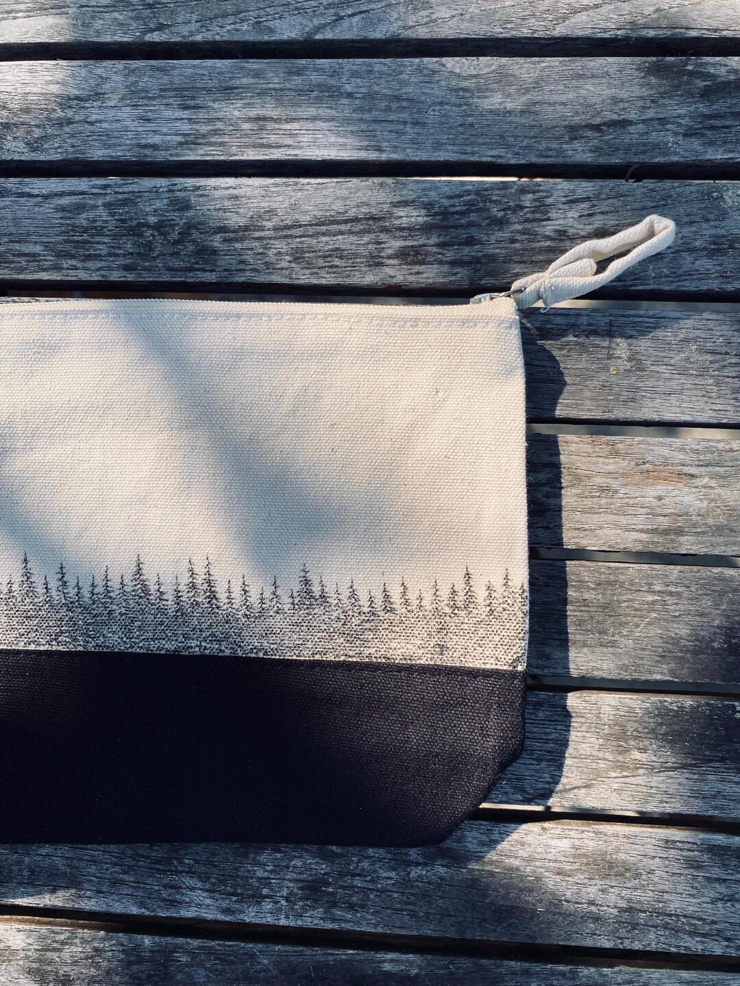 Canvas Zipper Pouch: Hand-drawn Pine Trees, Nature Travel Bag - Etsy