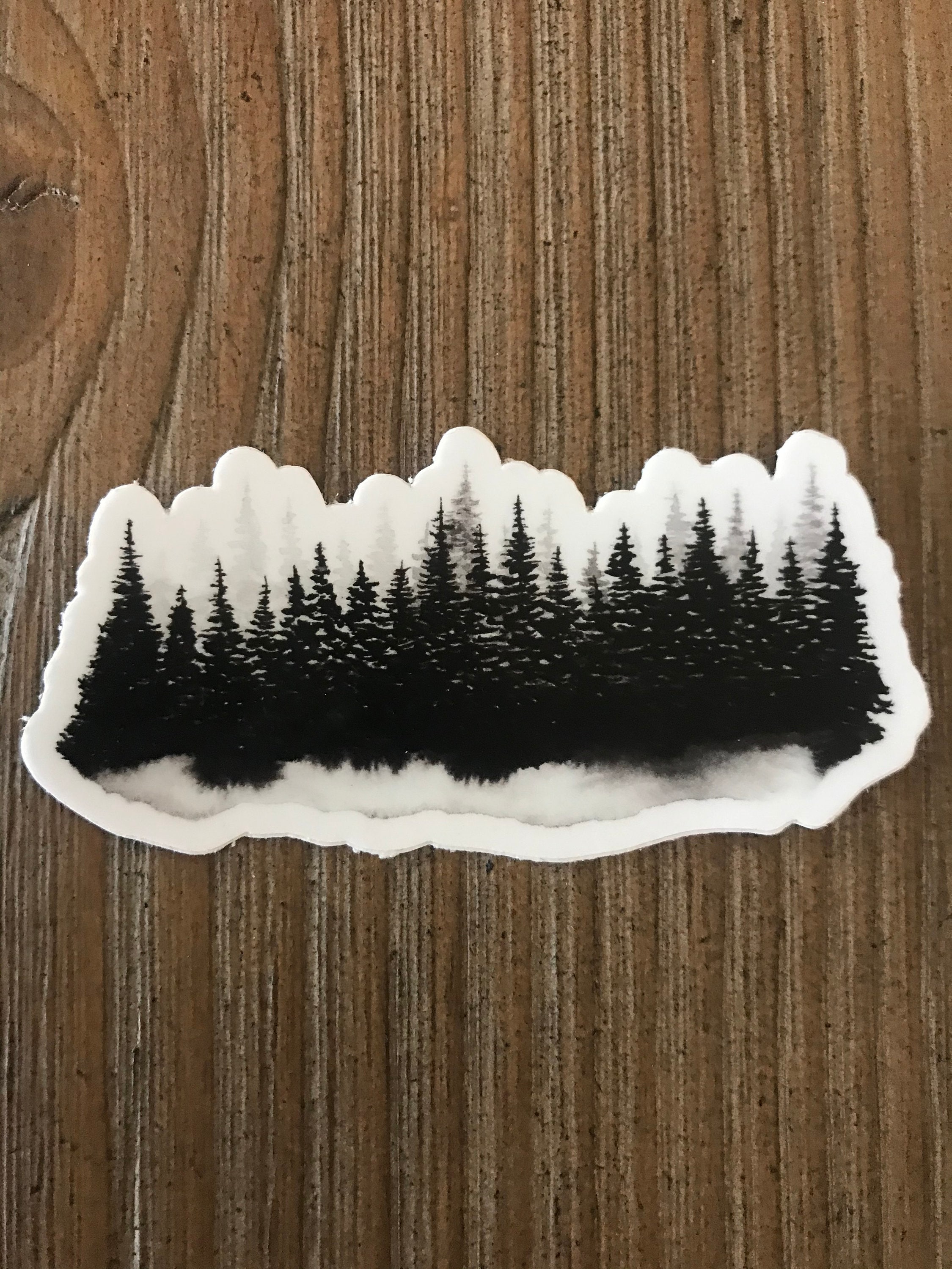 Watercolor Tree Line, Pine Tree, Laptop Sticker, Water Bottle Sticker ...