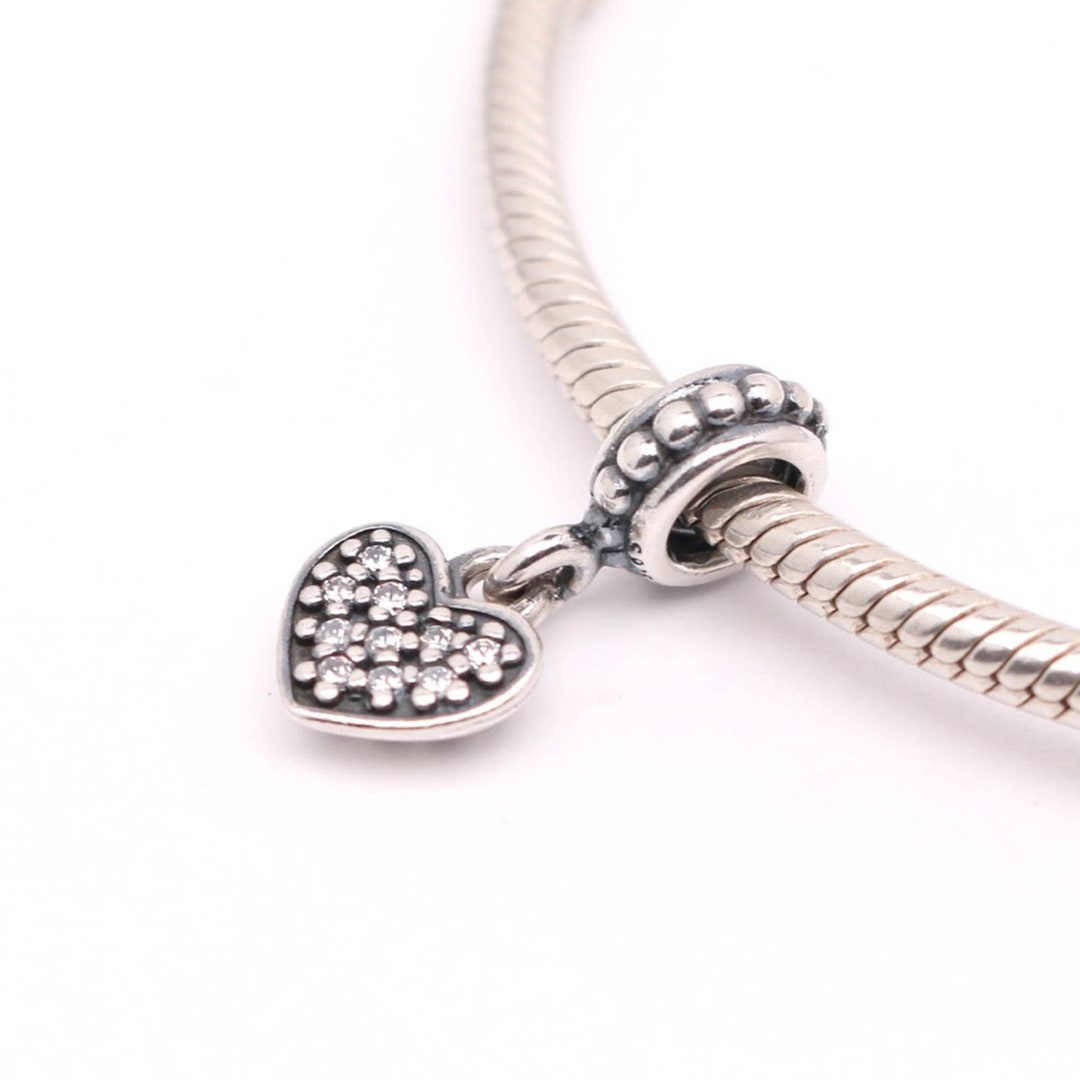 Authentic PANDORA Pave Heart Dangle With Clear CZ - Etsy