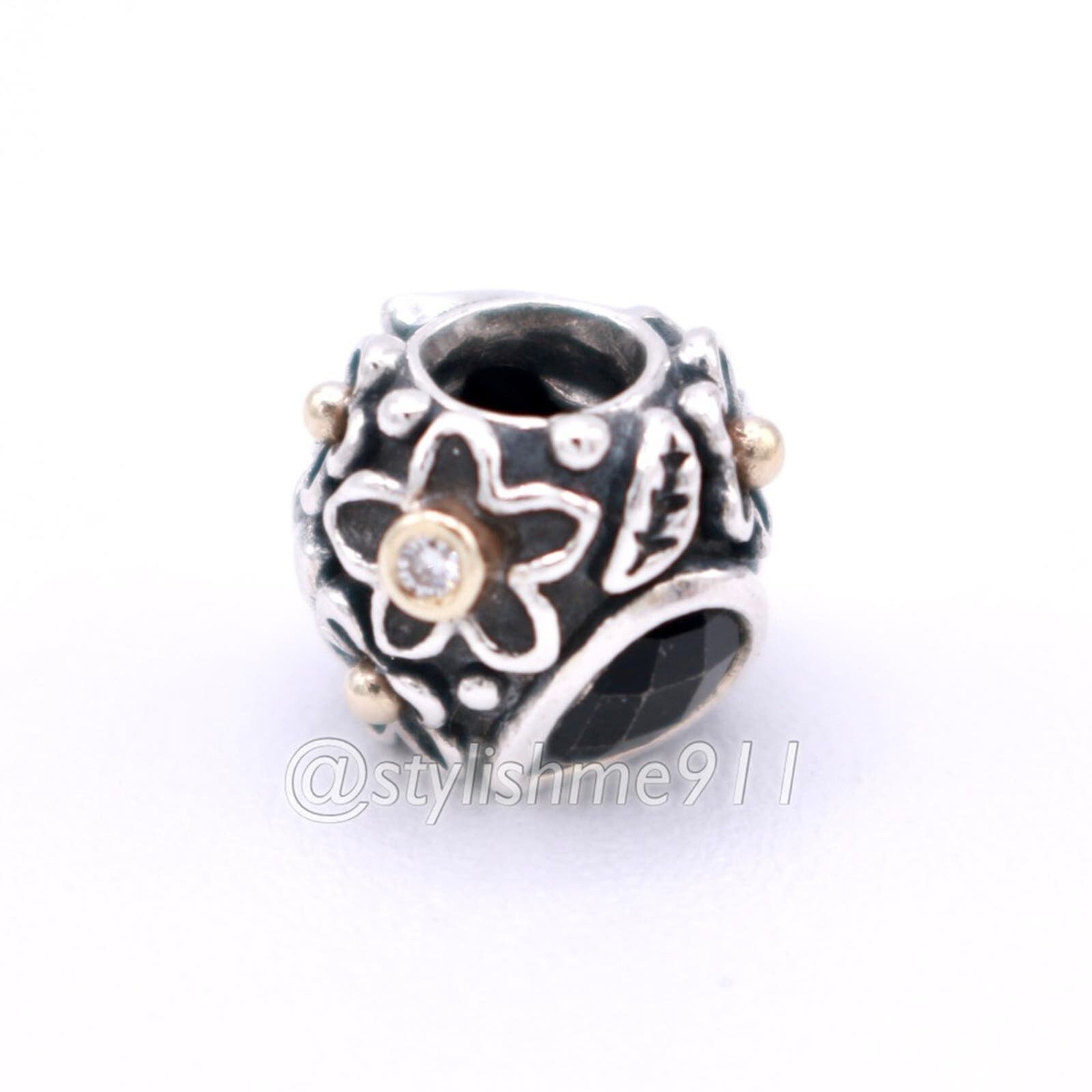 Authentic Pandora Dew Drops on Flowers With Faceted Onyx Charm 790540O ...
