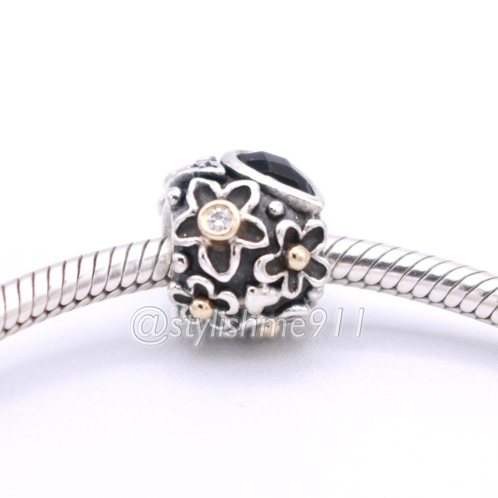 Authentic Pandora Dew Drops on Flowers With Faceted Onyx Charm 790540O ...