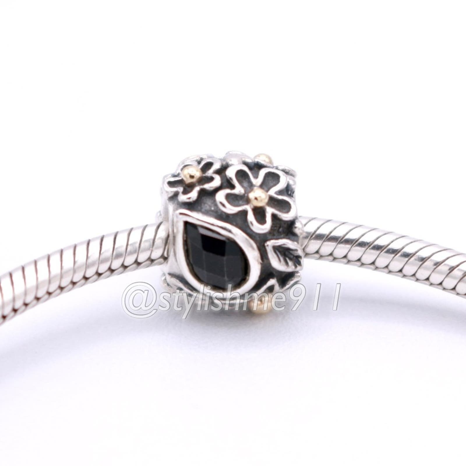 Authentic Pandora Dew Drops on Flowers With Faceted Onyx Charm 790540O - Etsy