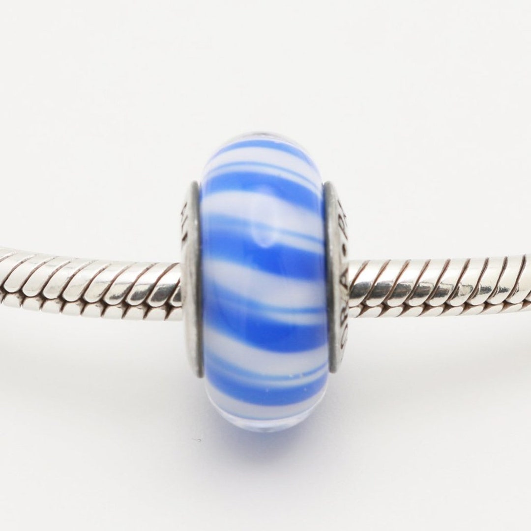 Authentic PANDORA Blue Candy Stripes Murano Glass - Etsy