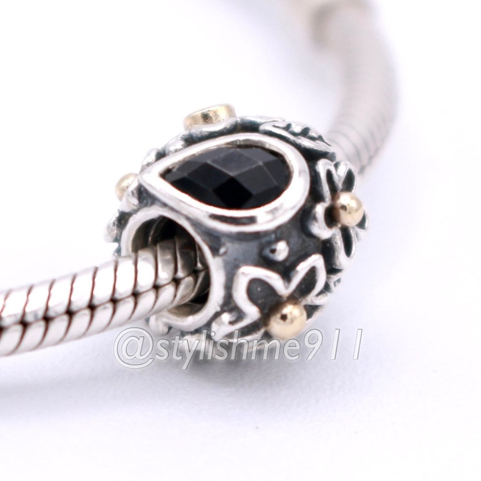 Authentic Pandora Dew Drops on Flowers With Faceted Onyx Charm 790540O ...