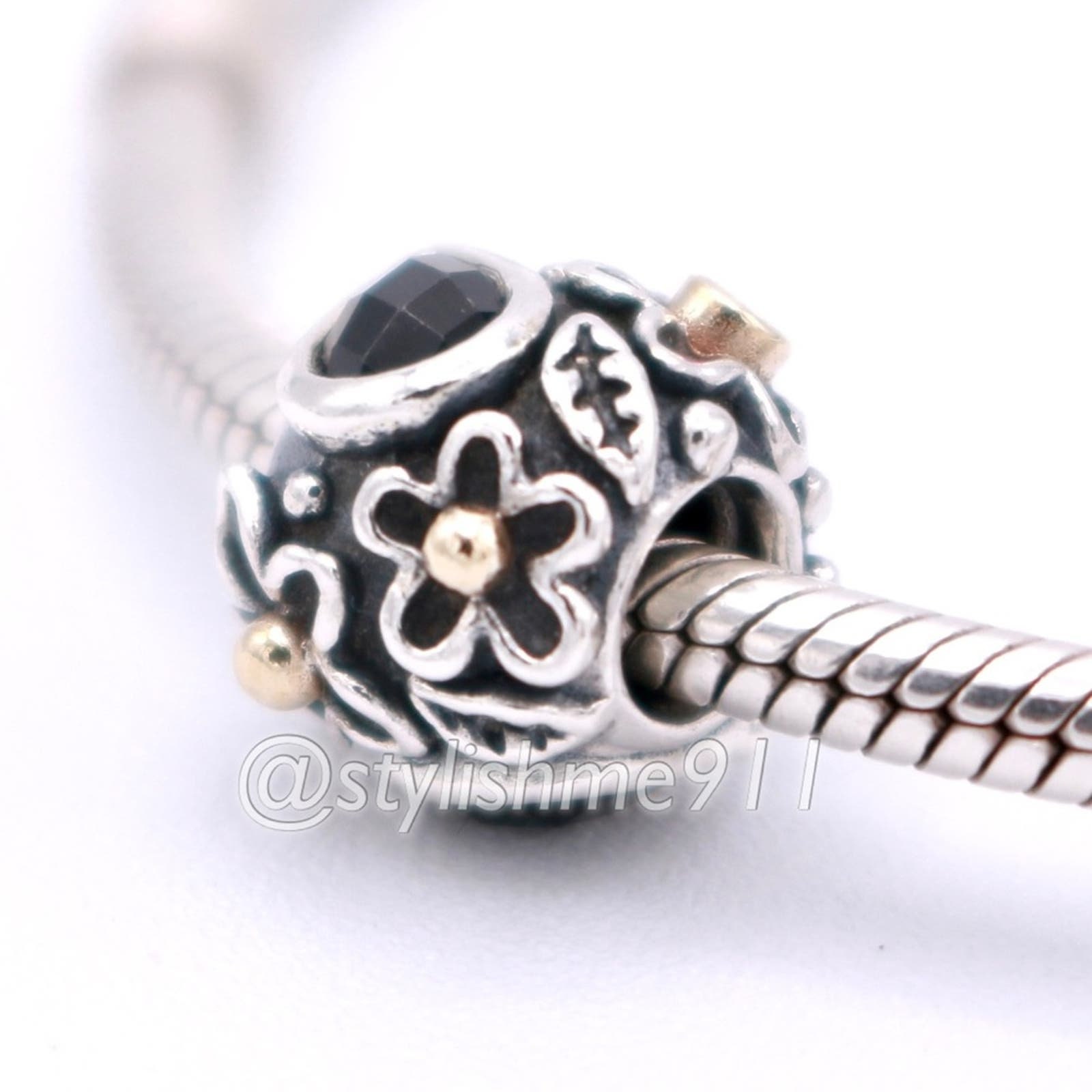 Authentic Pandora Dew Drops on Flowers With Faceted Onyx Charm 790540O ...