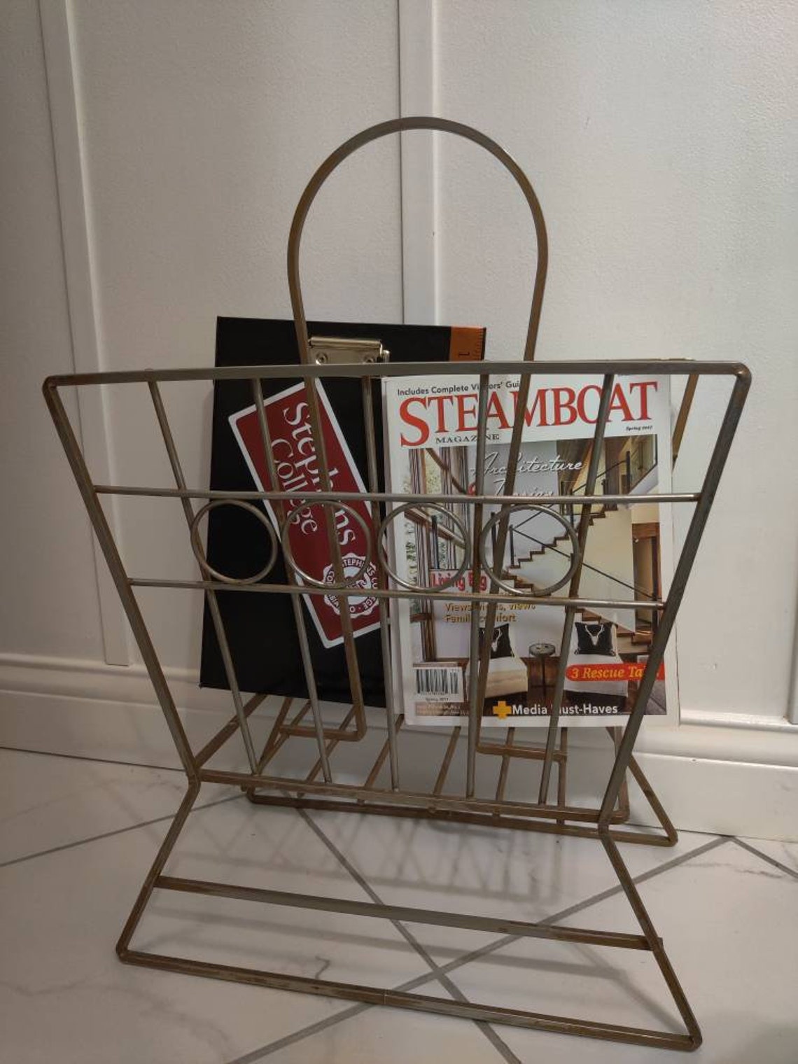 Mid Century Steel Magazine Rack Vintage Welded Atomic | Etsy