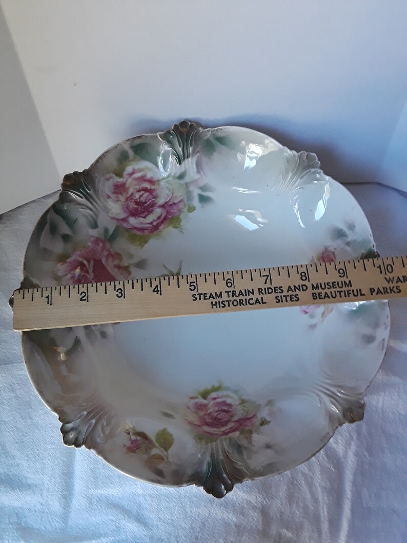 RS Prussia Scalloped Rose Serving Bowl, Teal Flash RS Prussia Rose Bowl ...
