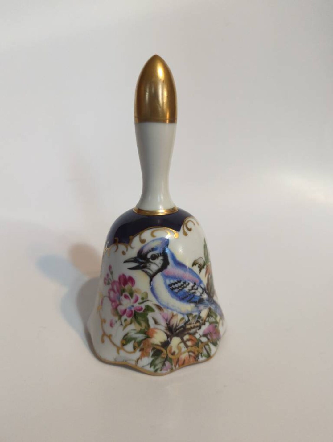 Porcelain Bell,hand Painted China Bell,blue Jay Bell,china Bell Stamped ...