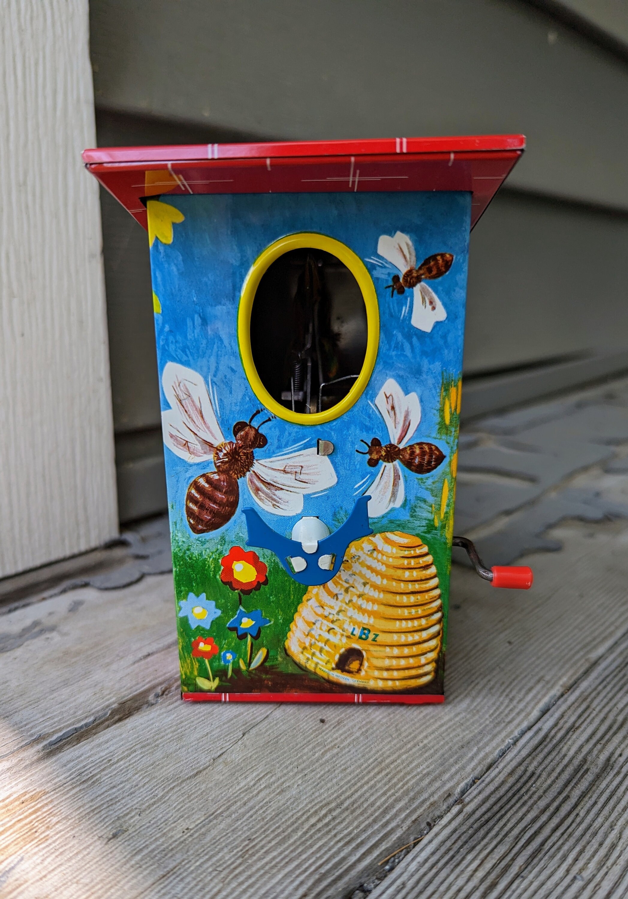 Vintage LBZ Bank,tin Birdhouse Bank,1950 German Bank,red Tin Mechanical ...