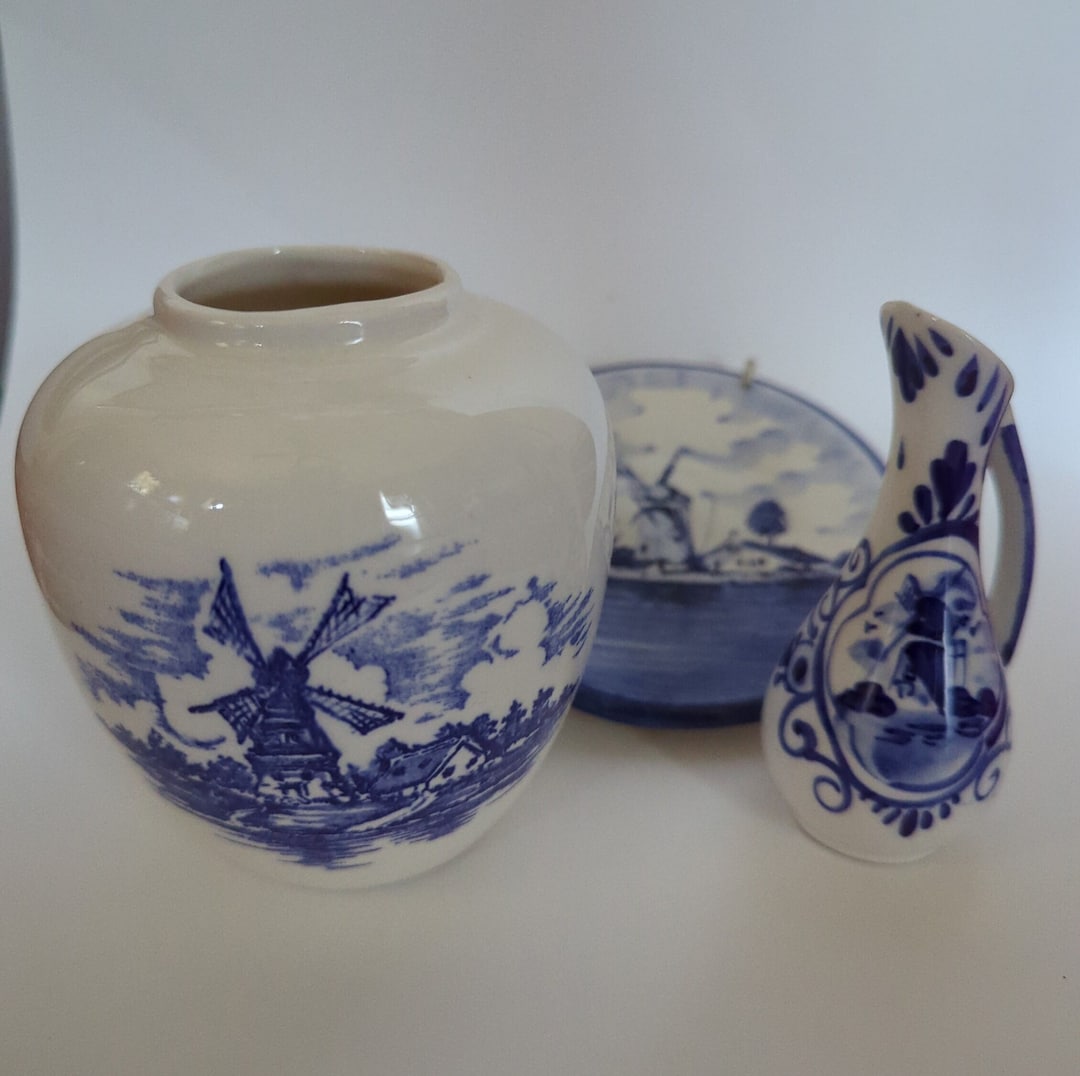 Blue Delft, Mismatched Blue Delft Set,blue Delft Plate,blue Delft Vase ...