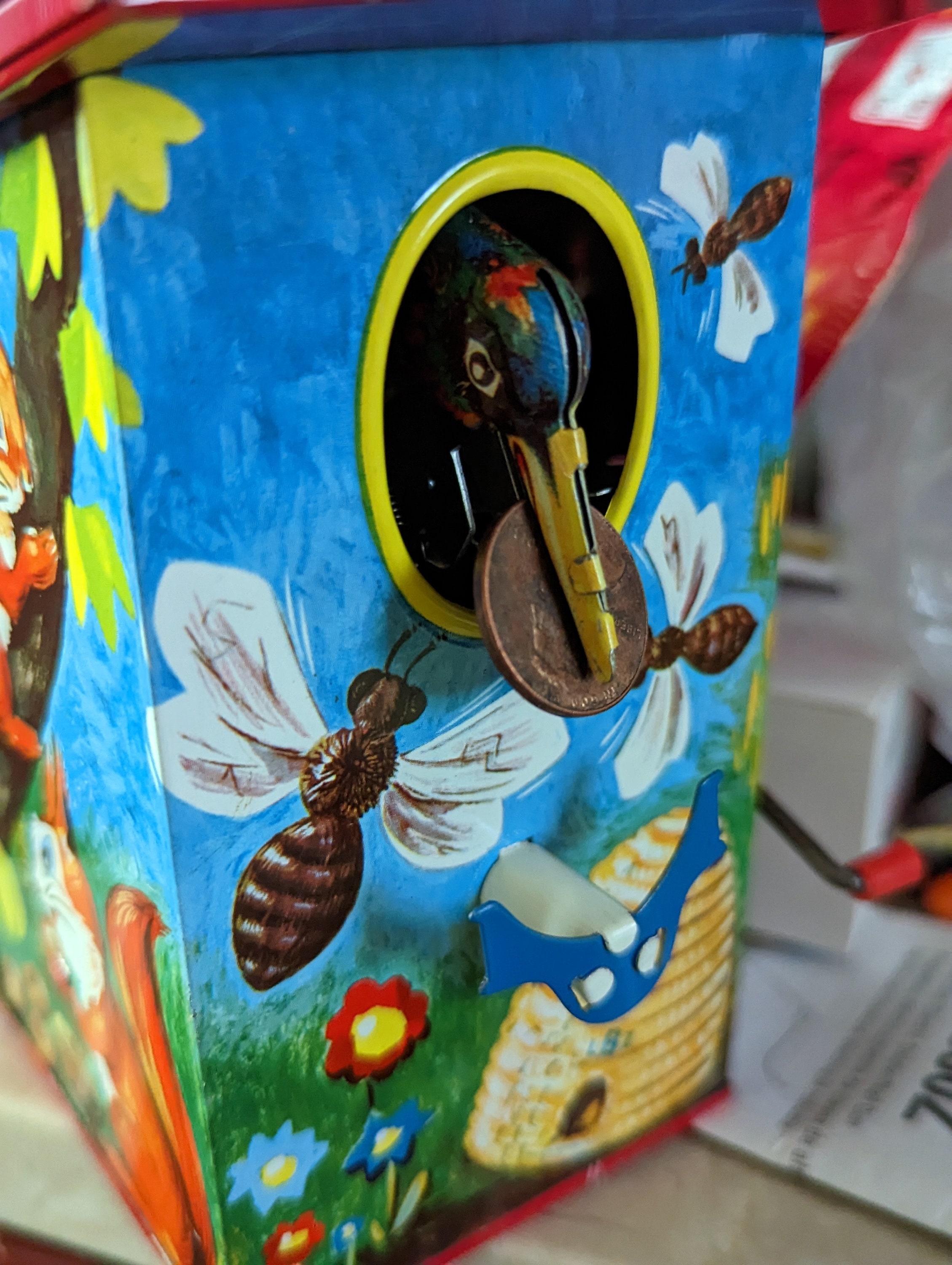 Vintage LBZ Bank,tin Birdhouse Bank,1950 German Bank,red Tin Mechanical ...