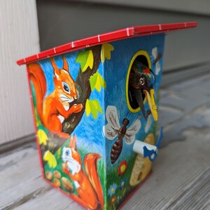 Vintage LBZ Bank,tin Birdhouse Bank,1950 German Bank,red Tin Mechanical ...