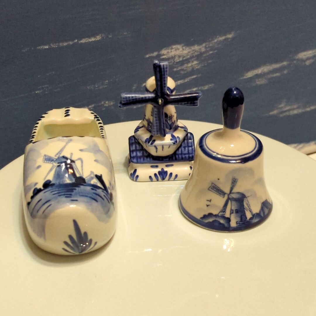 Blue Delft Set, Mismatched Delft Collectibles, Delft Shoe,delft Bell ...