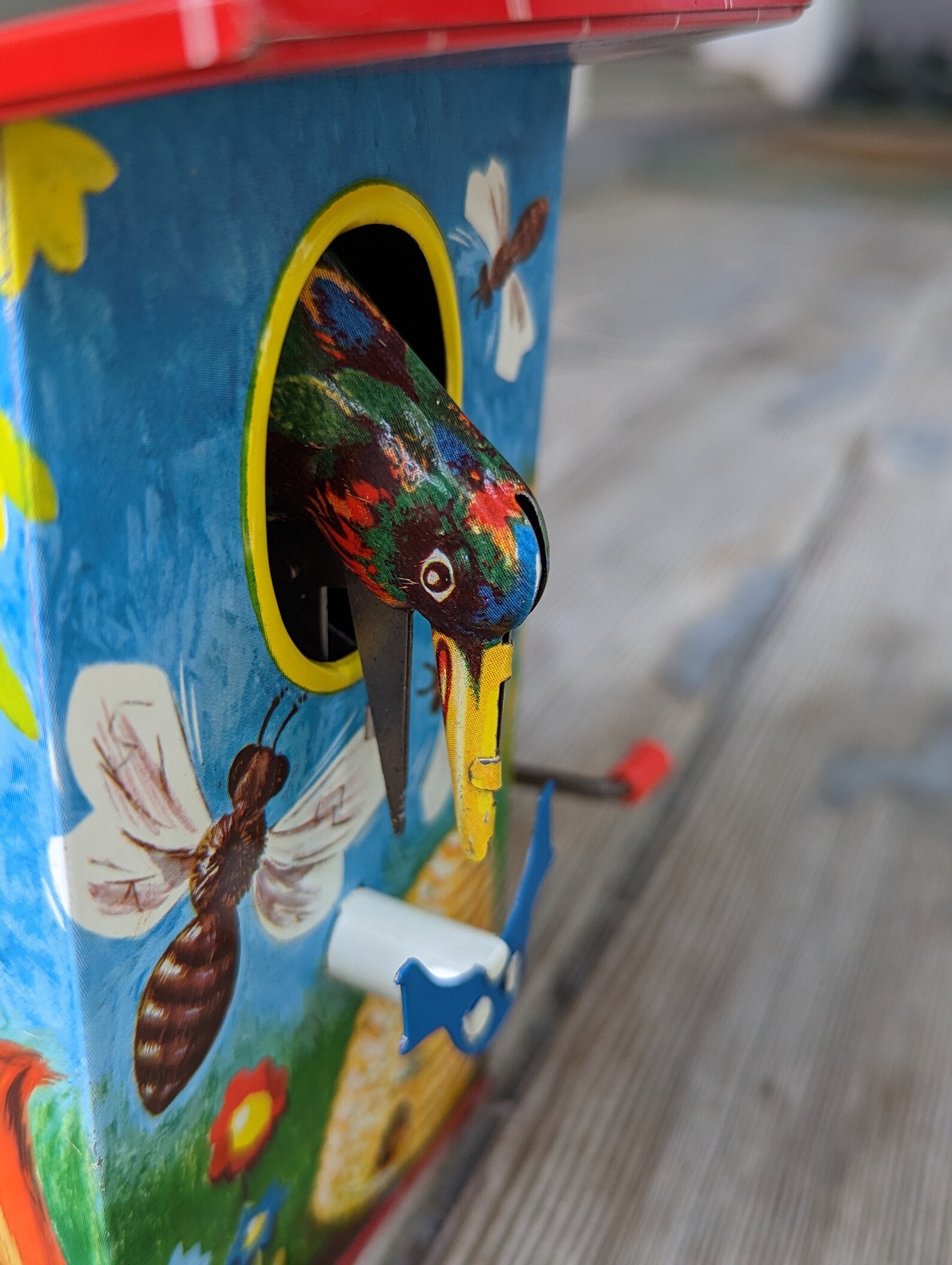 Vintage LBZ Bank,tin Birdhouse Bank,1950 German Bank,red Tin Mechanical ...