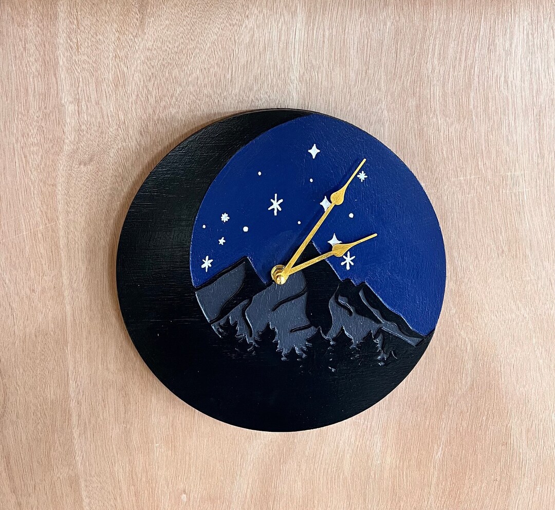 Celestial Moon, Stars and Mountains Clock Sign/ Mountain Clock ...