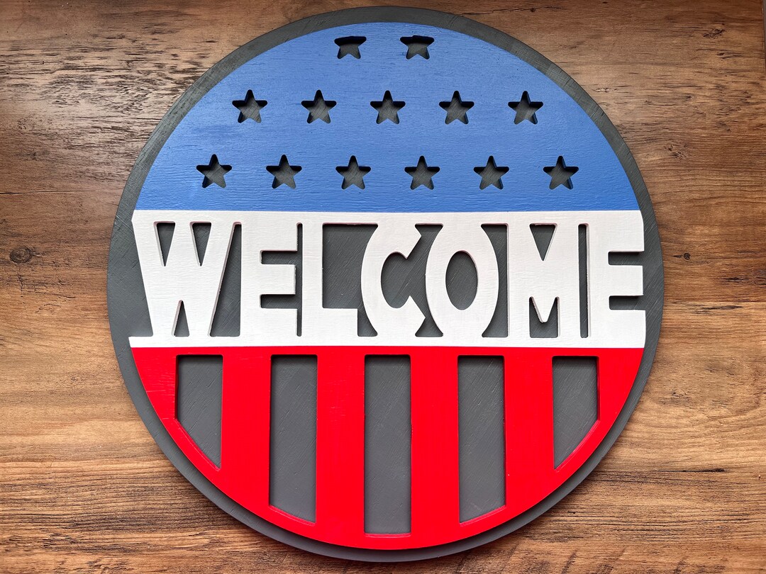 American Flag Welcome Sign/ American Flag Themed Decor/ Front Door ...