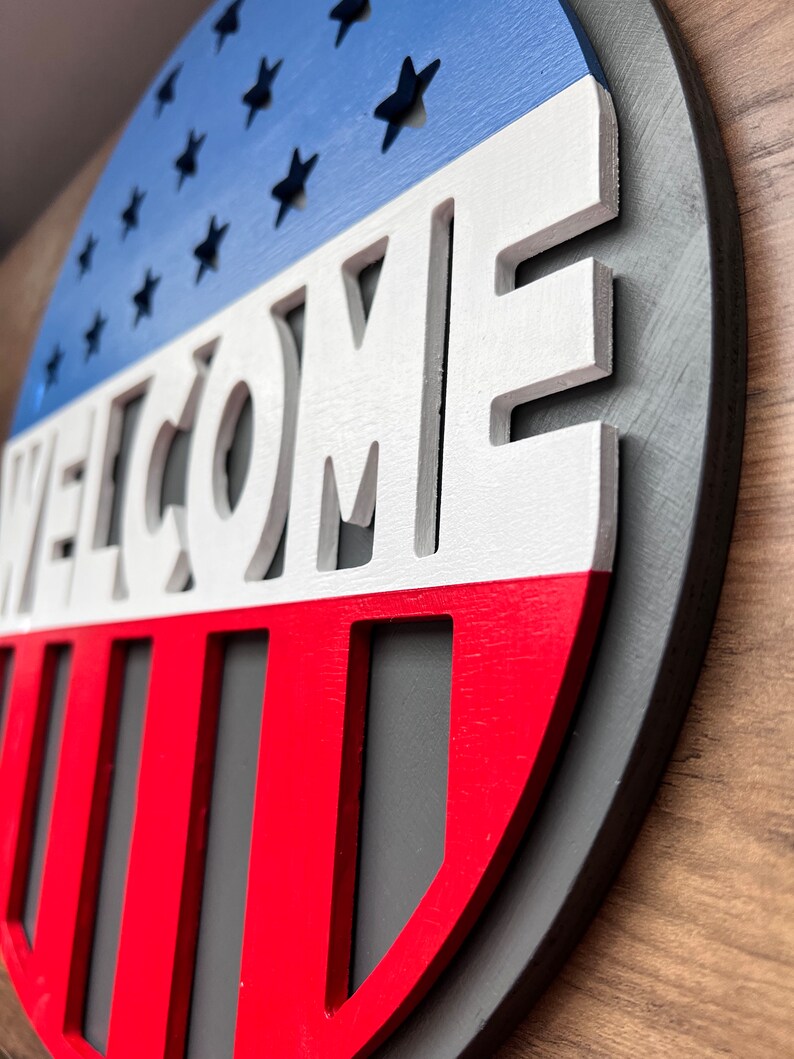 American Flag Welcome Sign/ American Flag Themed Decor/ Front Door ...