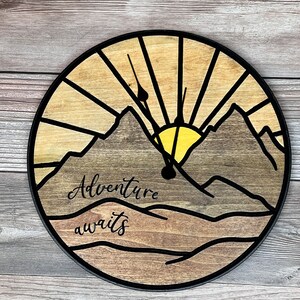 Mountain Range Wall Art/ Mountain Clock/ Adventure Awaits/ Mountain ...