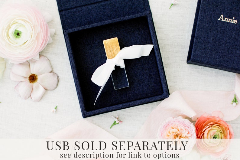 NAVY BLUE Linen Box USB Box Off-white Ribbons Flash - Etsy
