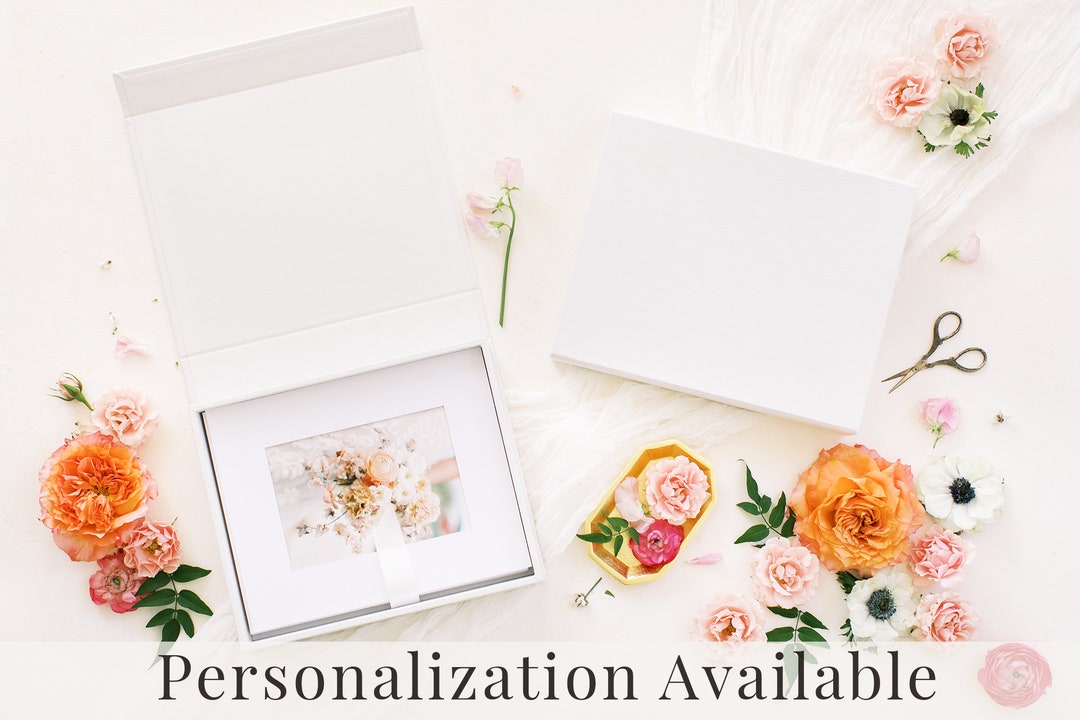 WHITE Linen Box | 8x10 Photo Box | Off-white Ribbon | Proof Print ...