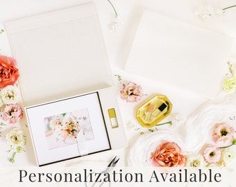 WHITE Linen Box 4x6 Photo and USB Box Off-white Ribbon Proof Print ...