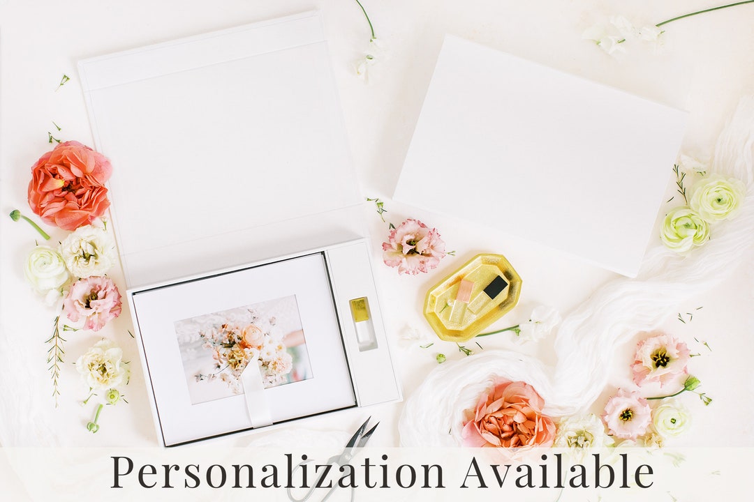 WHITE Linen Box | 8x10 Photo and USB Box | Off-white Ribbon | Proof ...