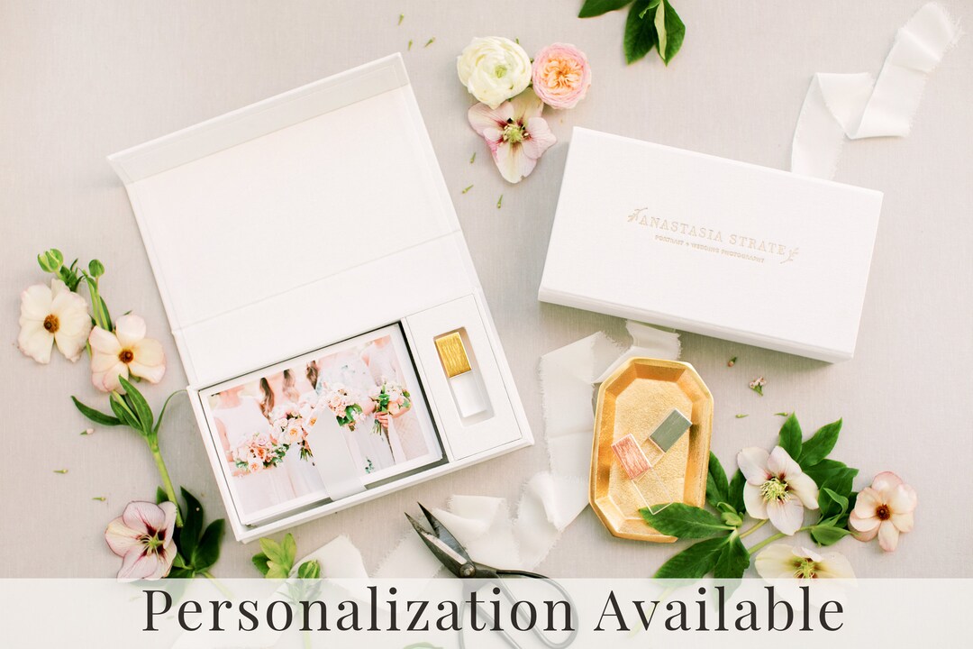 WHITE Linen Box | 4x6 Photo and USB Box | Off-white Ribbon | Proof ...