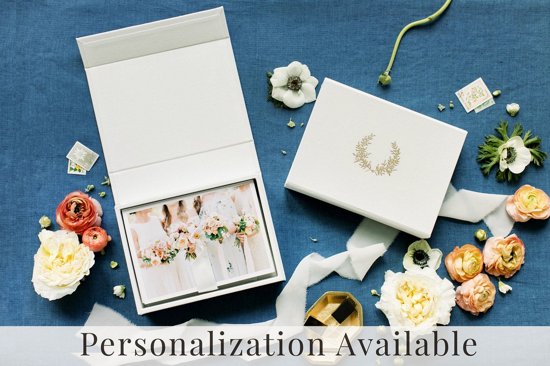 WHITE Linen Box | 5x7 Photo Box | Off-white Ribbon | Proof Print ...