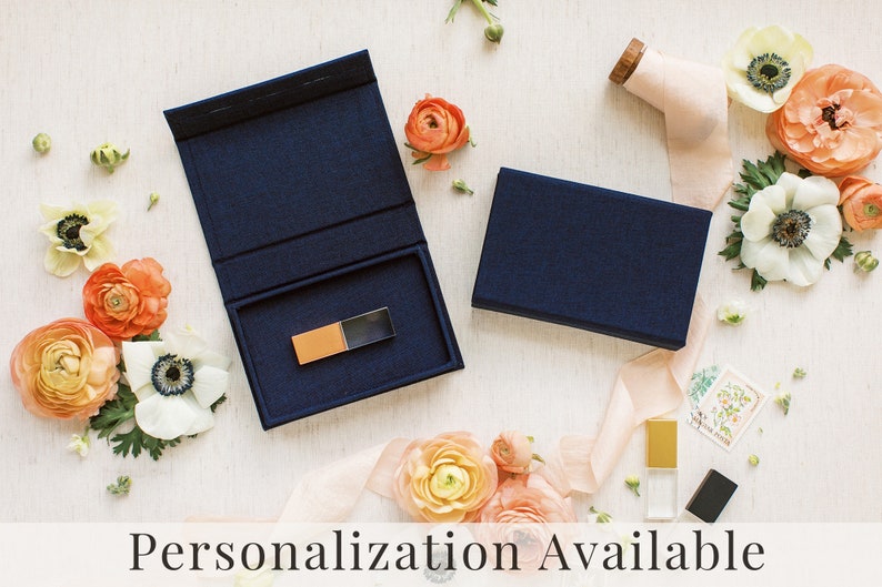 NAVY BLUE Linen Box | USB Box | Sized for Crystal With Metal Cap ...