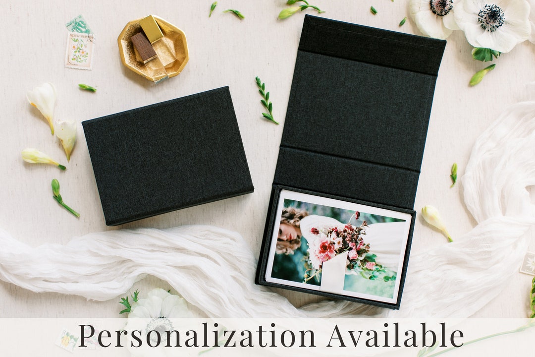 BLACK Linen Box | 4x6 Photo Box | Off-white Ribbon | Proof Print ...