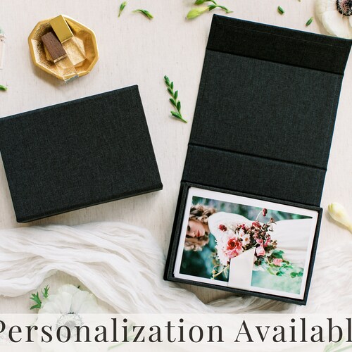 BLACK Linen Box 4x6 Photo and USB Box Off-white Ribbon - Etsy
