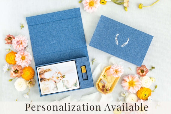 FRENCH BLUE Linen Box 5x7 Photo and USB Box Off-white | Etsy