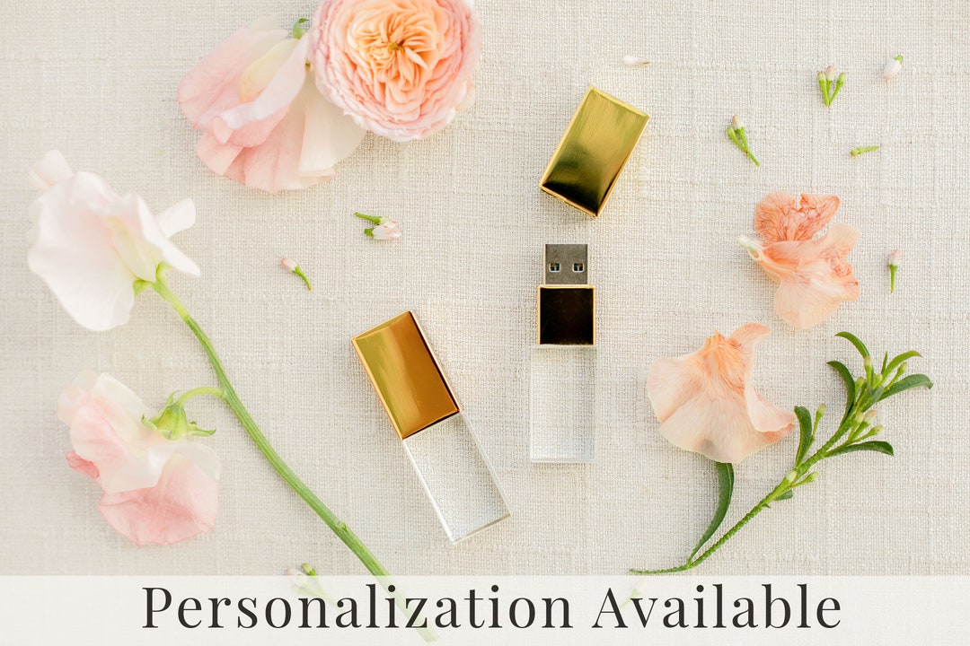 GOLD / Brass and Crystal USB 3.0 High Speed | Wedding Flash Drive | 8GB ...