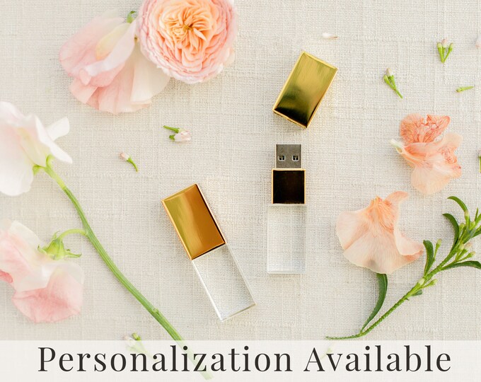GOLD / Brass and Crystal USB 3.0 High Speed | Wedding Flash Drive | 8GB ...