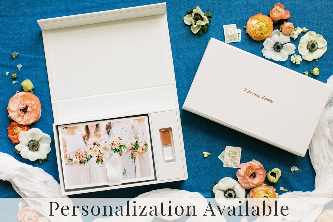 WHITE Linen Box | 5x7 Photo and USB Box | Off-white Ribbon | Proof ...