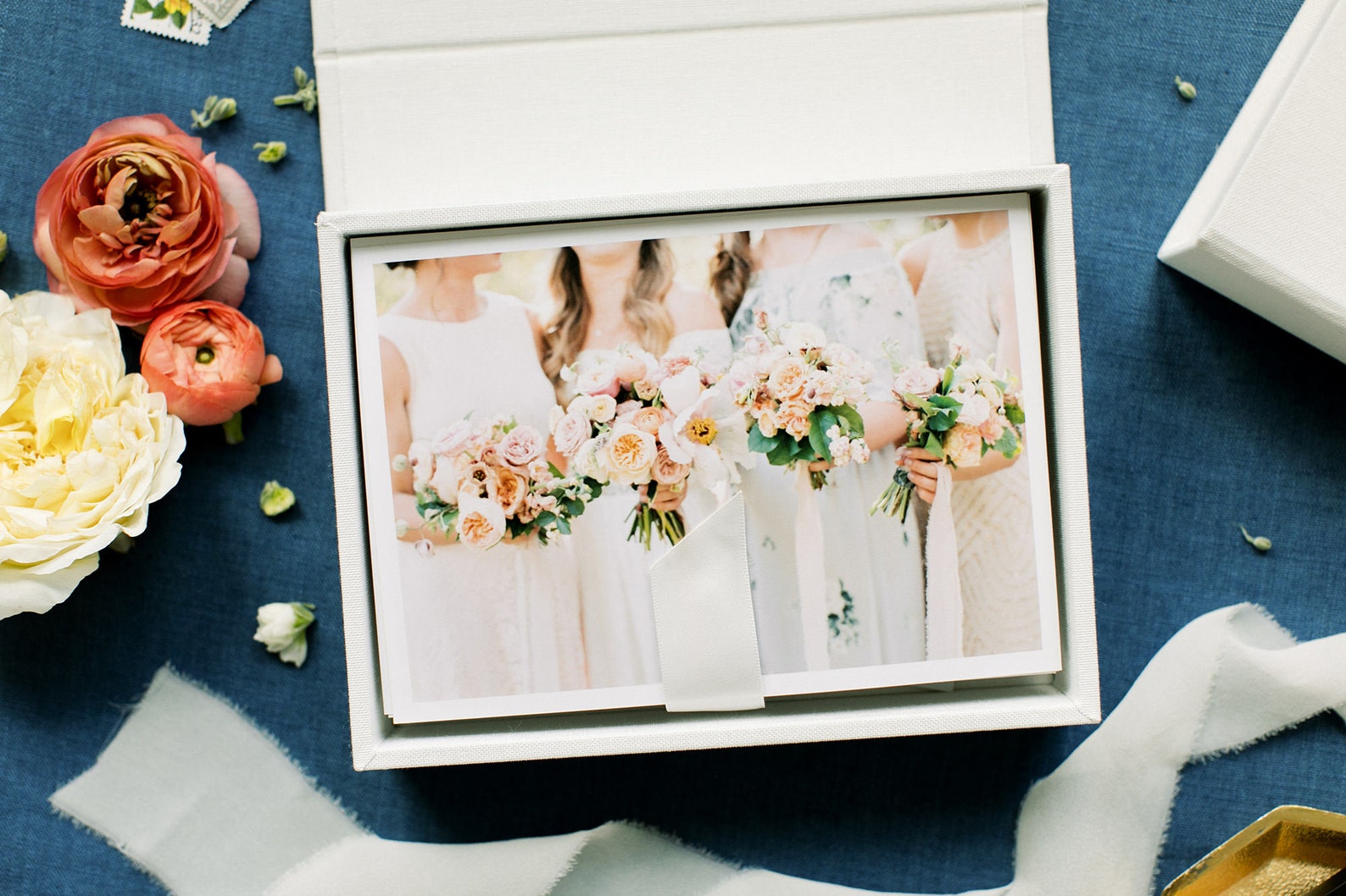 WHITE Linen Box | 5x7 Photo Box | Off-white Ribbon | Proof Print ...
