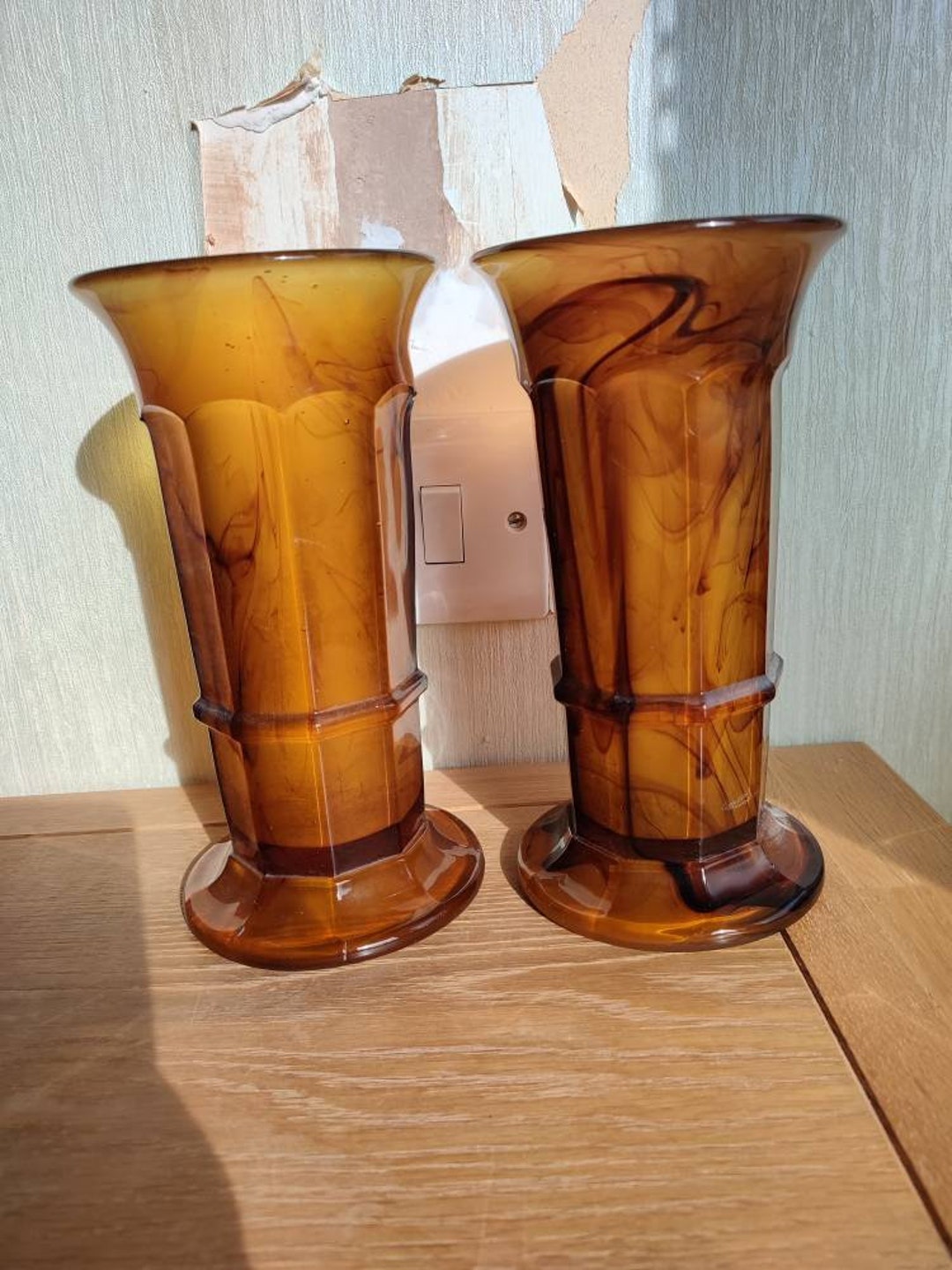 Pair of Art Deco 8 George Davidson Cloud Glass Column Vases - Etsy