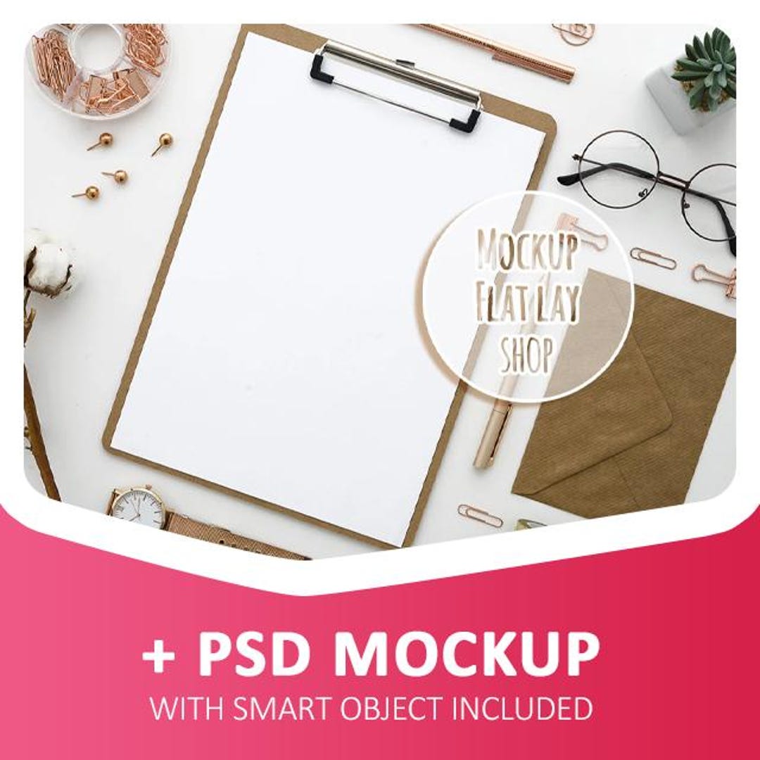 Clipboard Mockup Pre-made Scene PSD Flat Lay Photo. Document Mockup ...