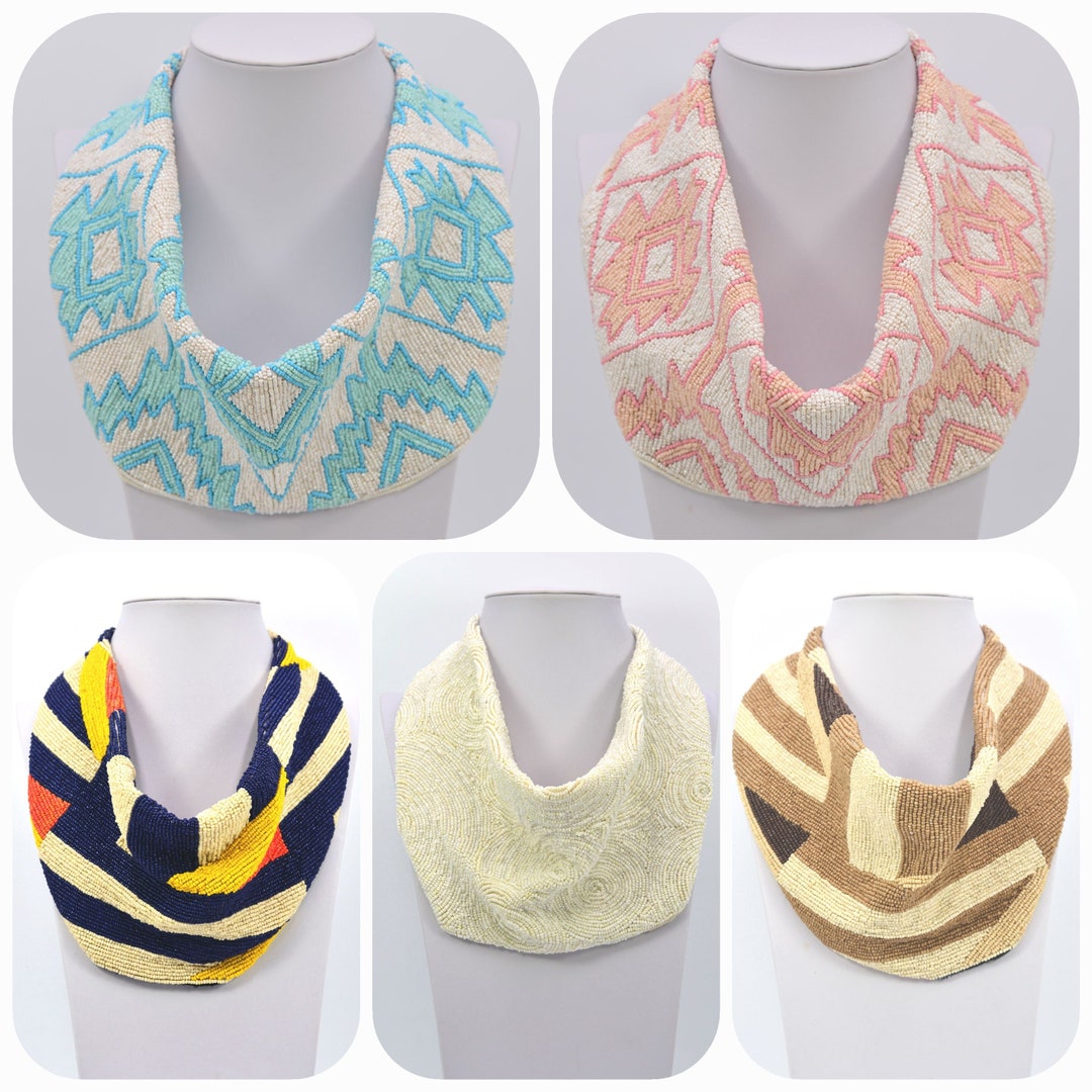 Indian Beaded Scarf Necklace, Beads Bandanas, Beaded Necklace, Scarf ...
