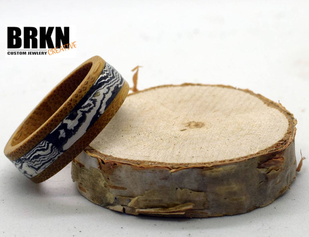 Bamboo Wood Ring Art Deco Epoxy Inlay Lightweight Natural - Etsy