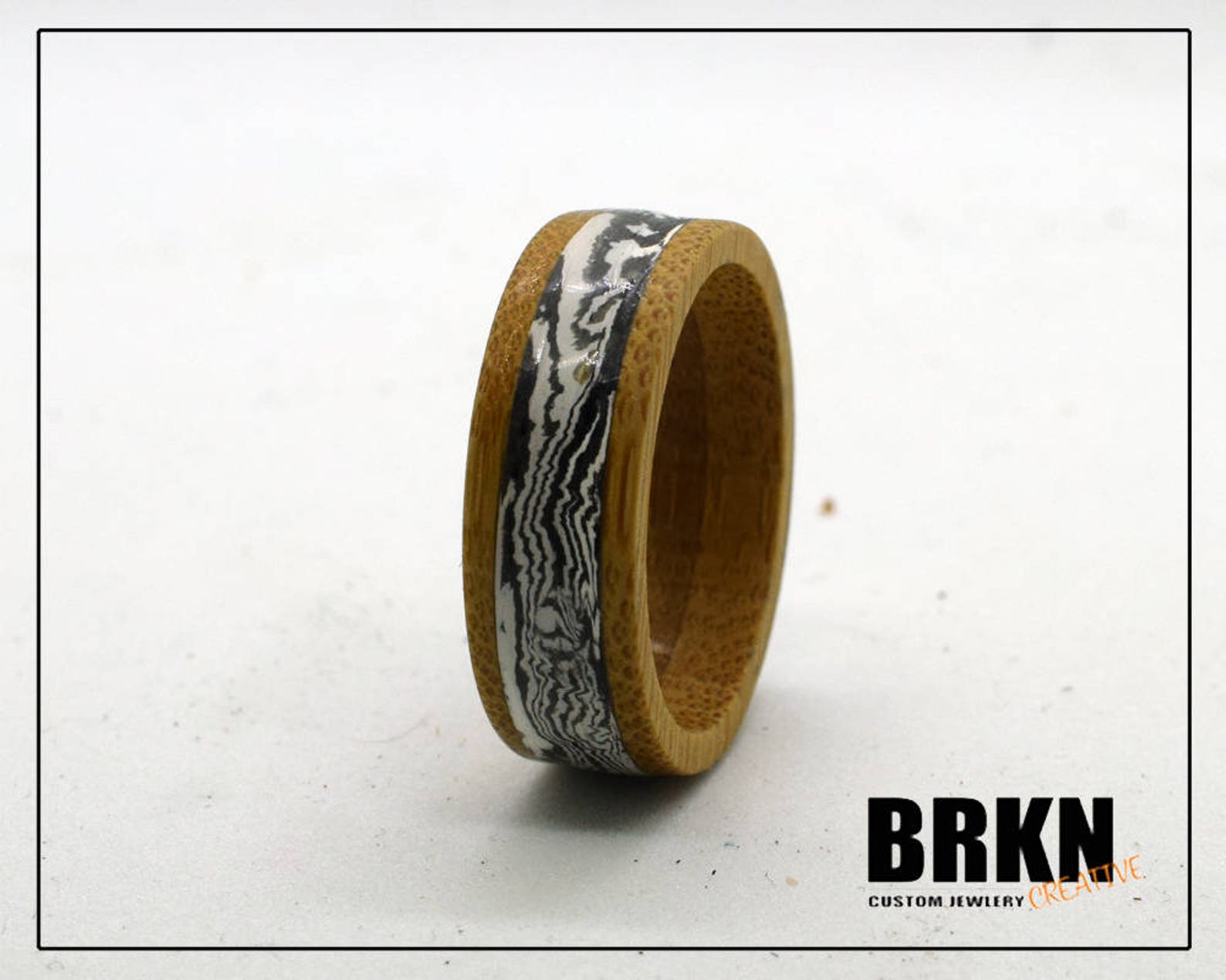 Bamboo Wood Ring Art Deco Epoxy Inlay Lightweight Natural | Etsy