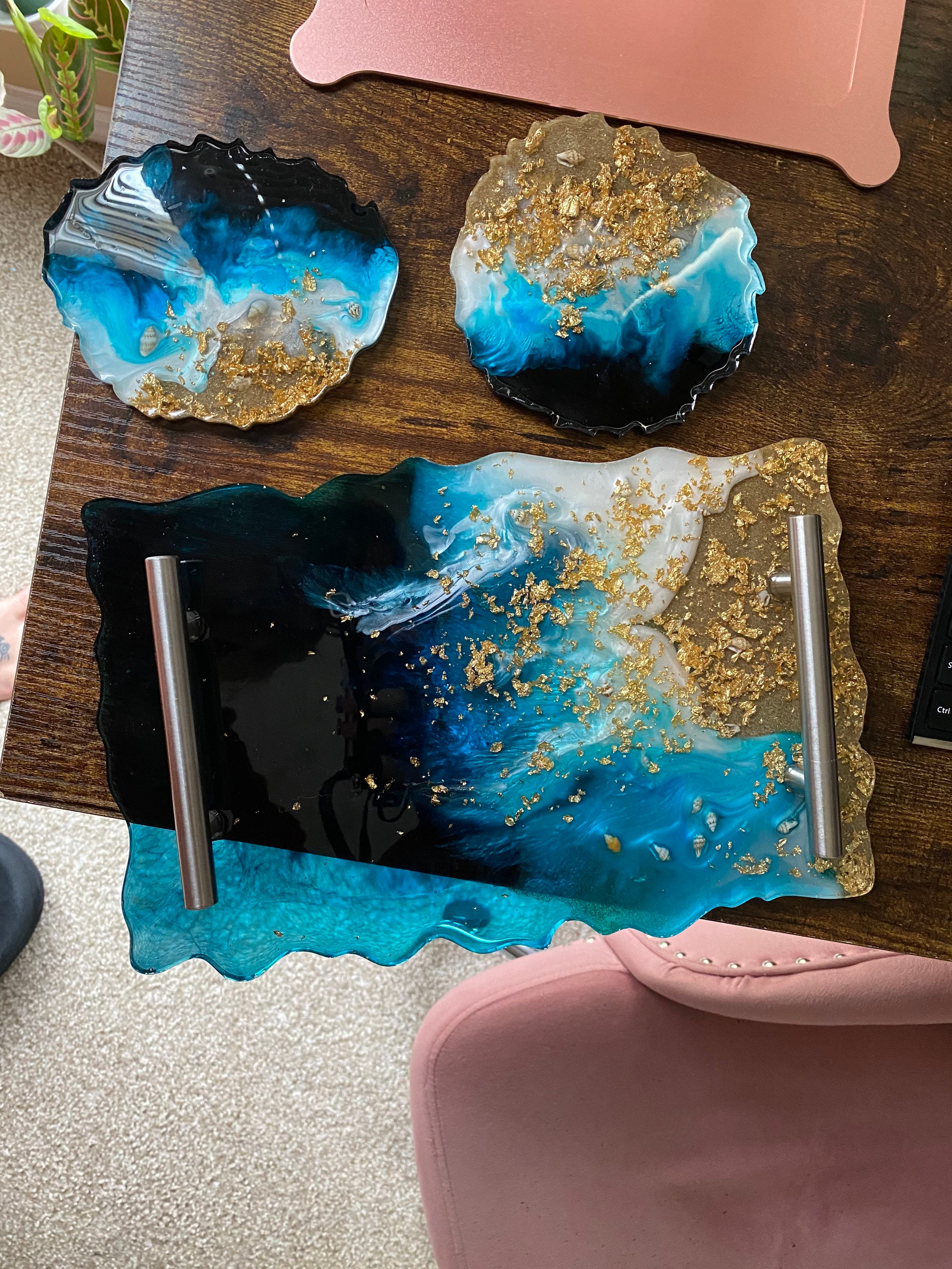 Beach Tray With Matching Coasters Serving Tray - Etsy