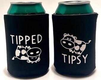 Tipped & Tipsy Cow Koozie Set Beer Can Cooler Cow Gift Beverage Chiller ...