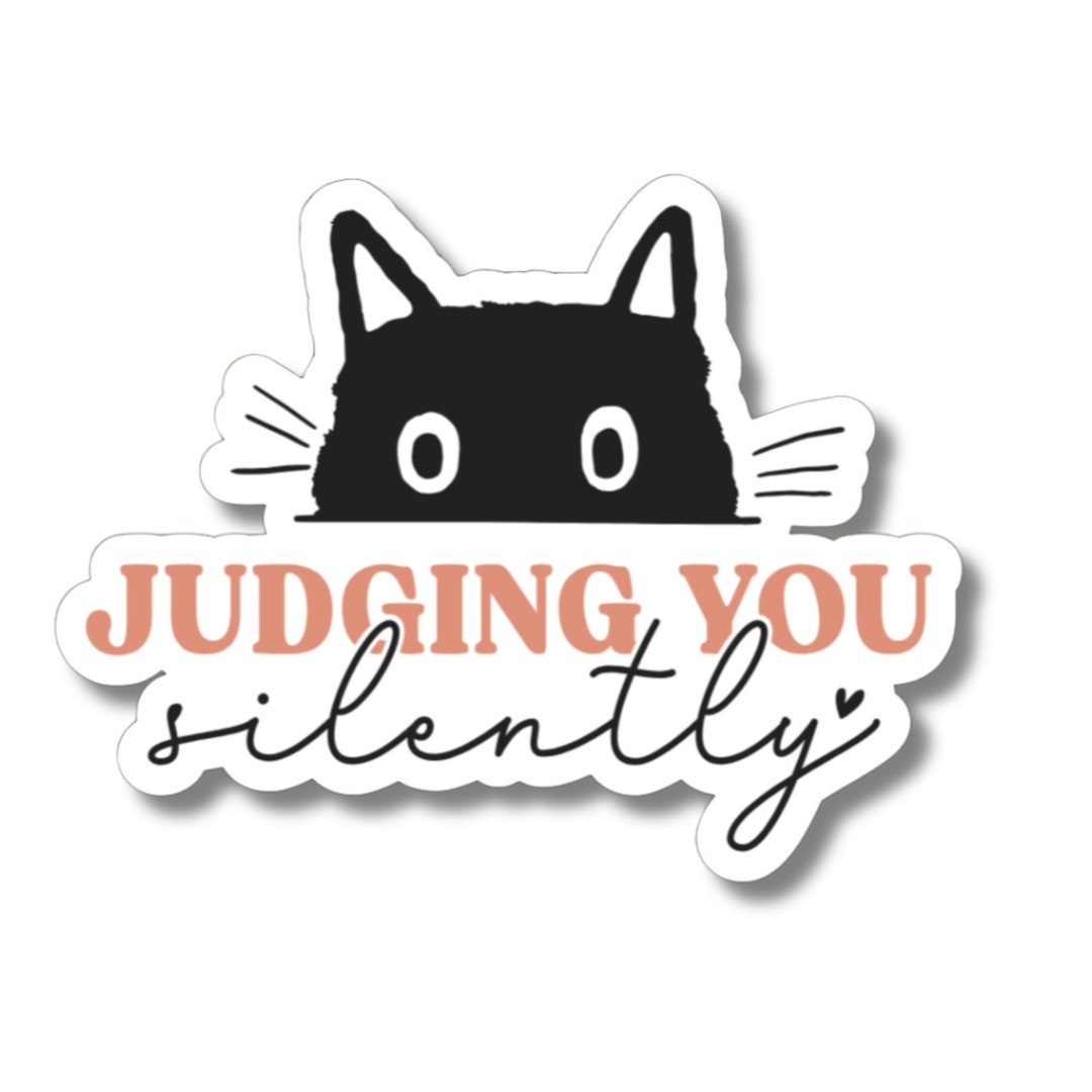 Judging You Silently Black Cat Laminated Sticker Decal for Laptops ...