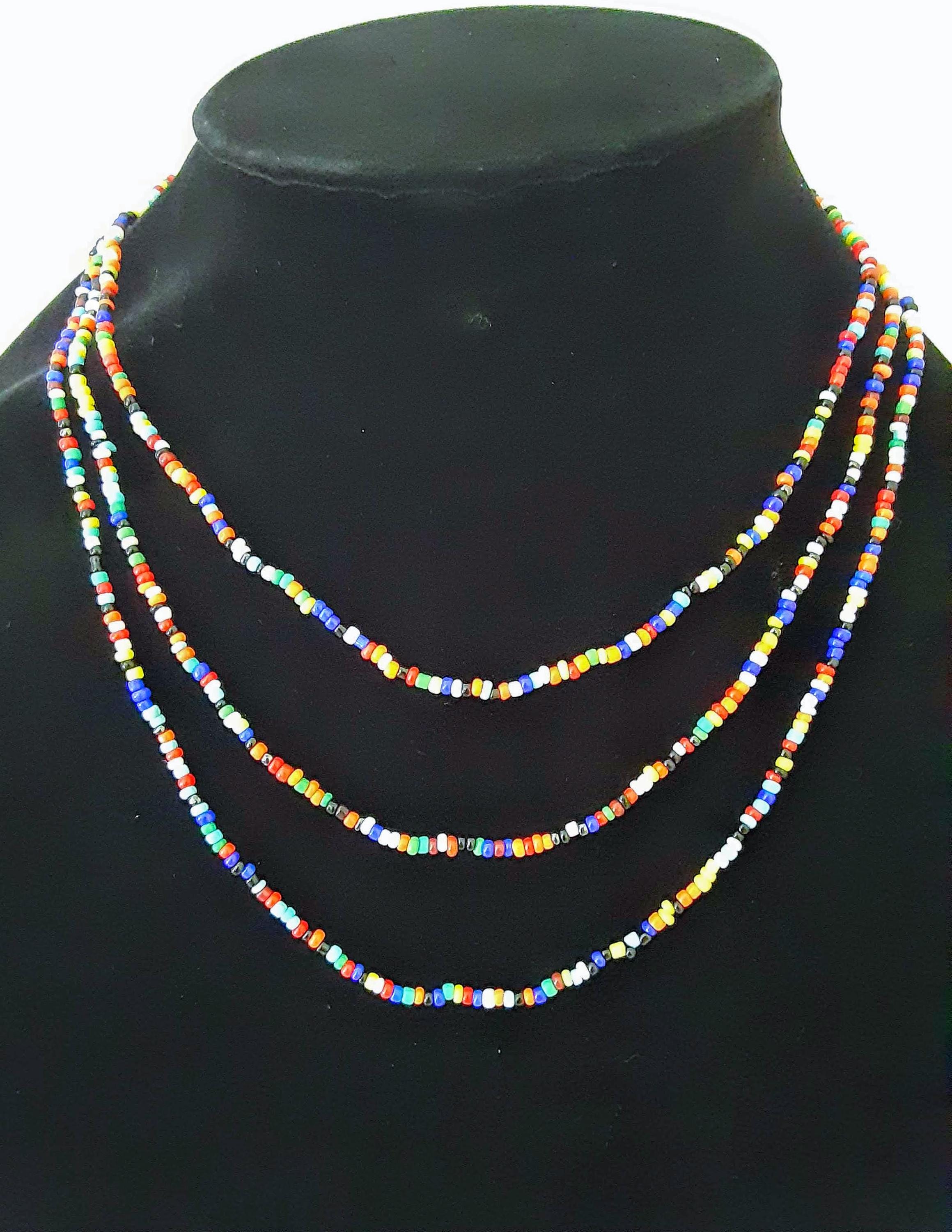 Seed Bead Necklace, Varied Multicolor, 16