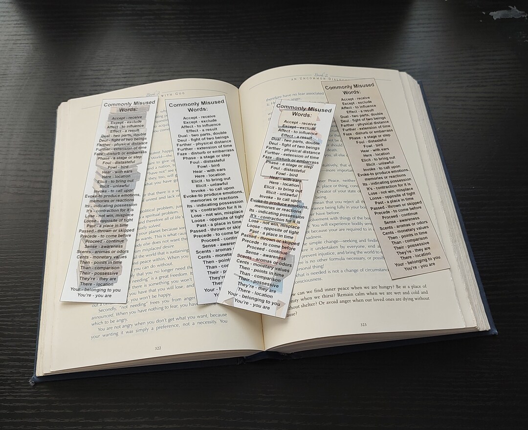 Commonly Misused Words Printable Bookmark Set Vocabulary Bookmarks ...