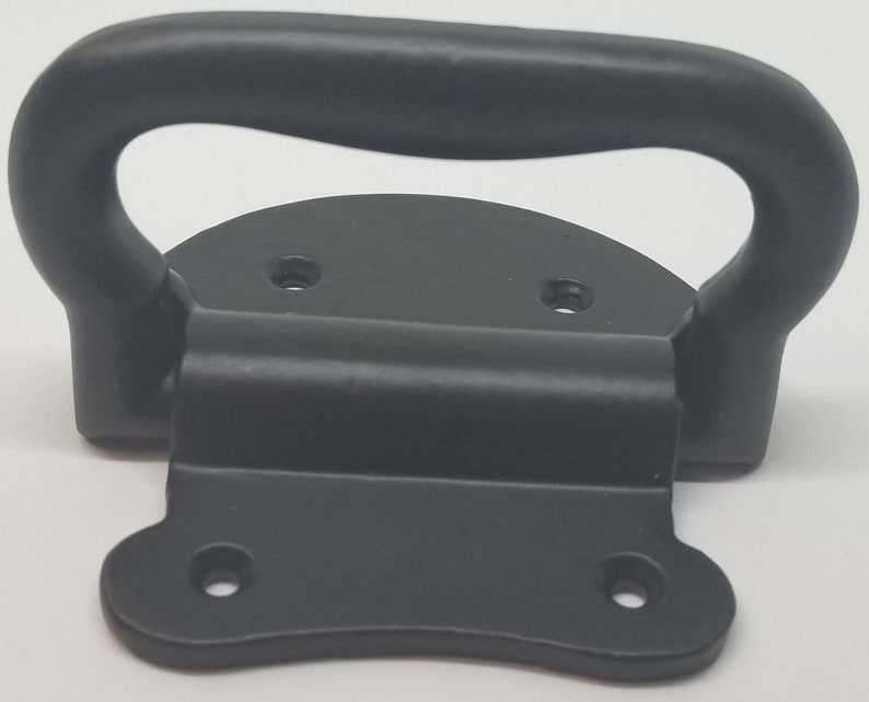 SMALL CAST IRON Trunk Handle Antique Vintage Old Black Heavy Duty Solid ...