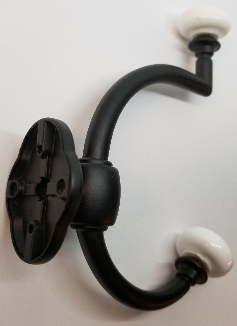 Flat Black Cast Double Front Mount Coat Hook Porcelain Knobs | Etsy