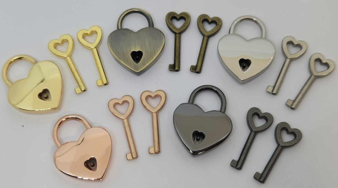 7/8" SMALL Heart Padlock Shiny Fancy Decoration Fancy Keys Jewelry Box ...
