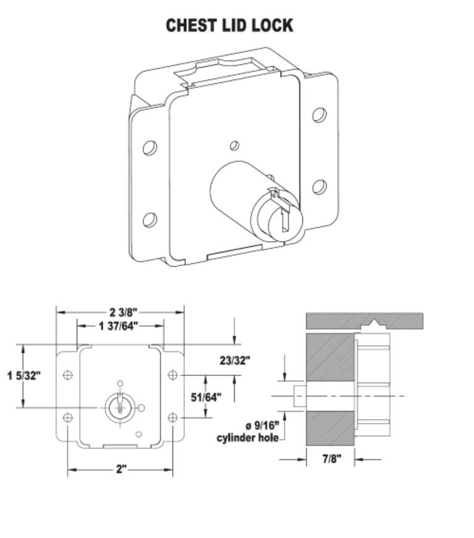 Steel Cedar Chest Flush Mount Lid Lock With Barrel Trunk Steamer Key ...